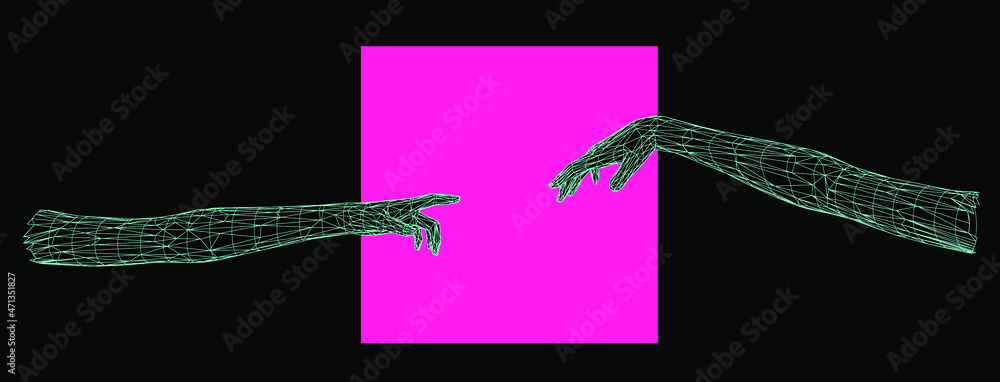 Vector 3D model of low poly hands. Cyberpunk and vaporwave style art ...