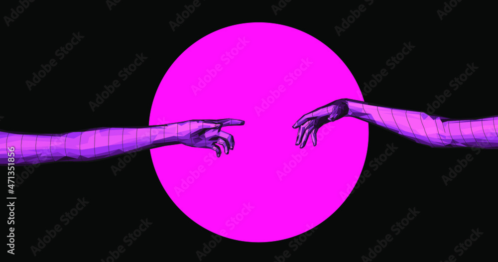 Vector 3D model of low poly hands. Cyberpunk and vaporwave style art ...