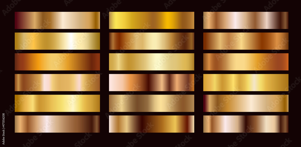 Gold, cooper, bronze and golden foil texture gradation background set ...