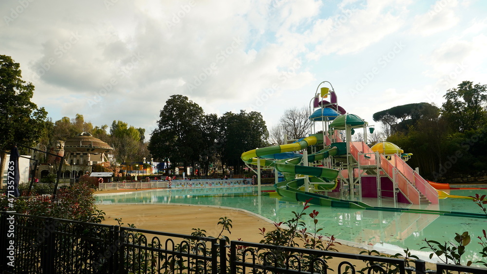Rome, January 19, 2020: big slide and ferris wheel at the LUNEUR of ...