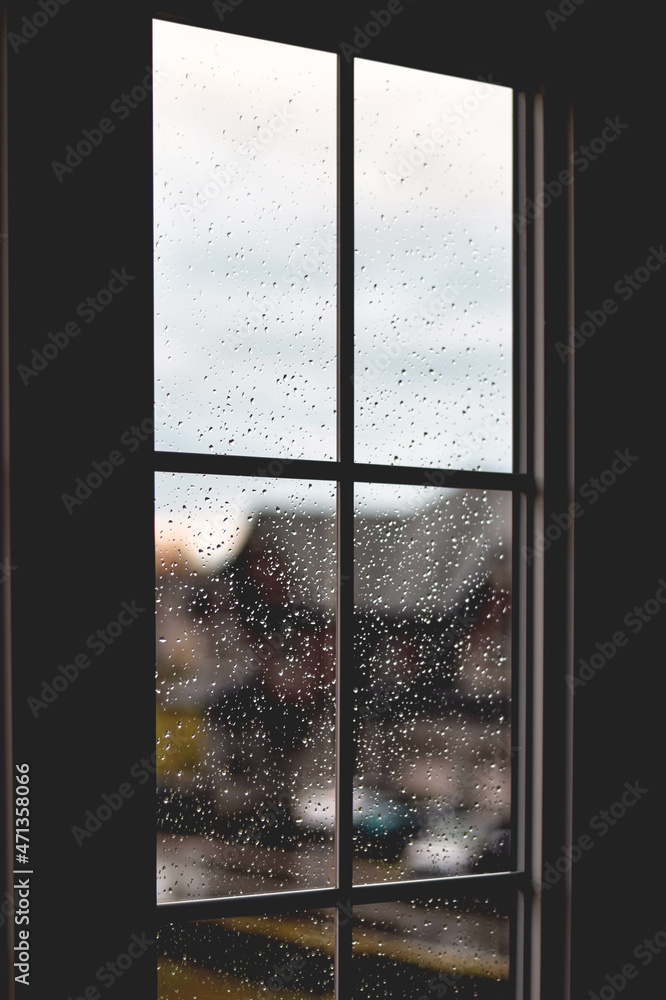 Dark window with rain water drops Stock Photo | Adobe Stock