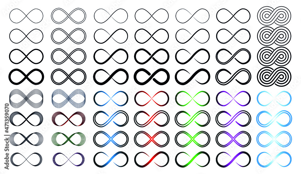 Infinity symbol icon set. Vector logos set. Contours of different ...