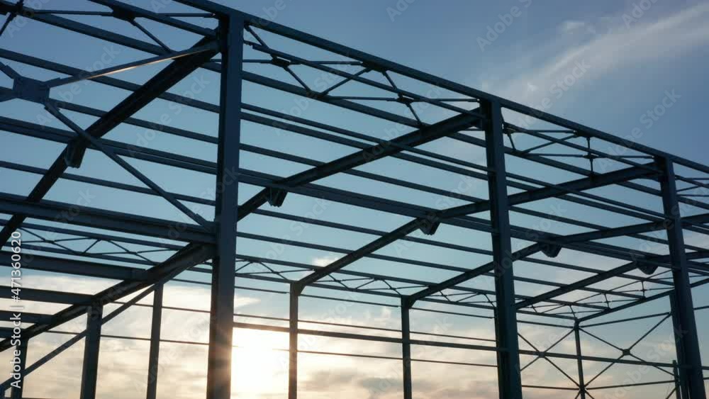 Metal construction - steel frame silhouette of unfinished industrial ...