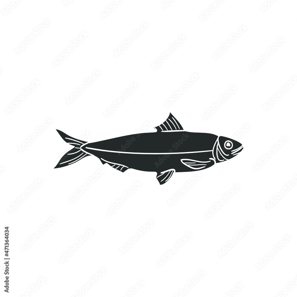 Sardine Icon Silhouette Illustration. Fish Vector Graphic Pictogram ...