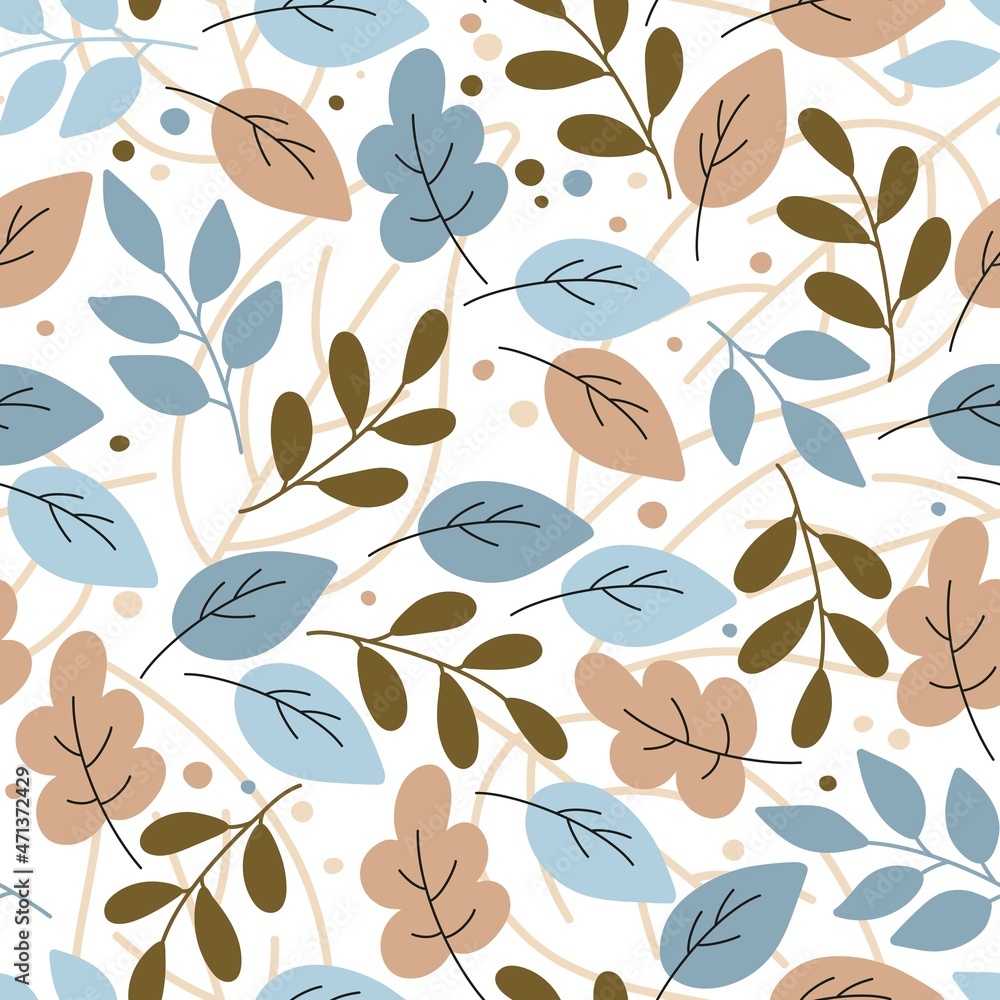 Cute foliage texture vector seamless pattern. Design of autumn color ...
