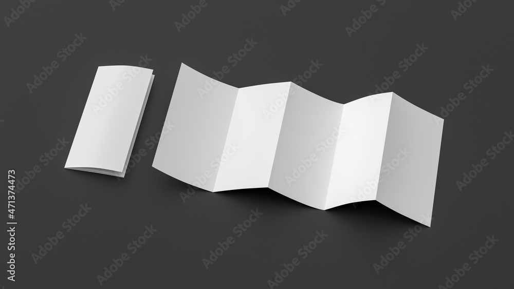 Vertical pages accordion or zigzag fold brochure mock up on black ...