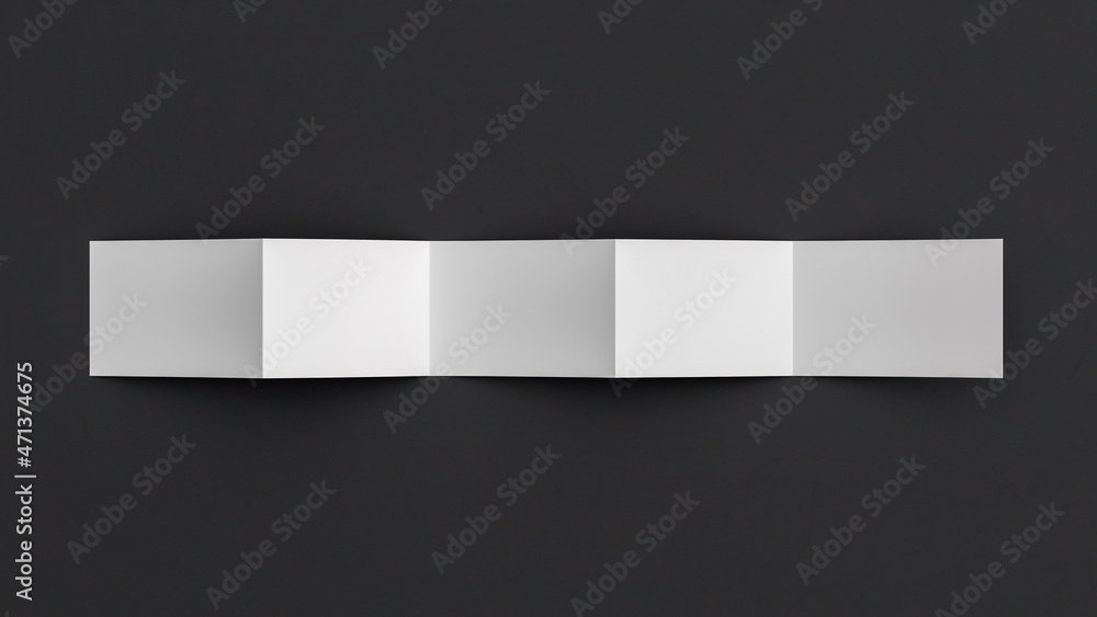 Horizontal pages accordion or zigzag fold brochure mock up on black ...