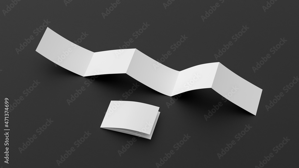 Horizontal pages accordion or zigzag fold brochure mock up on black ...