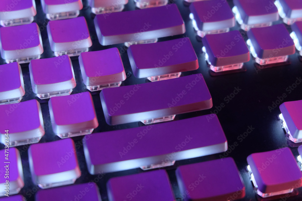 Blank purple mechanical keyboard keycaps with white backlit Stock Photo ...