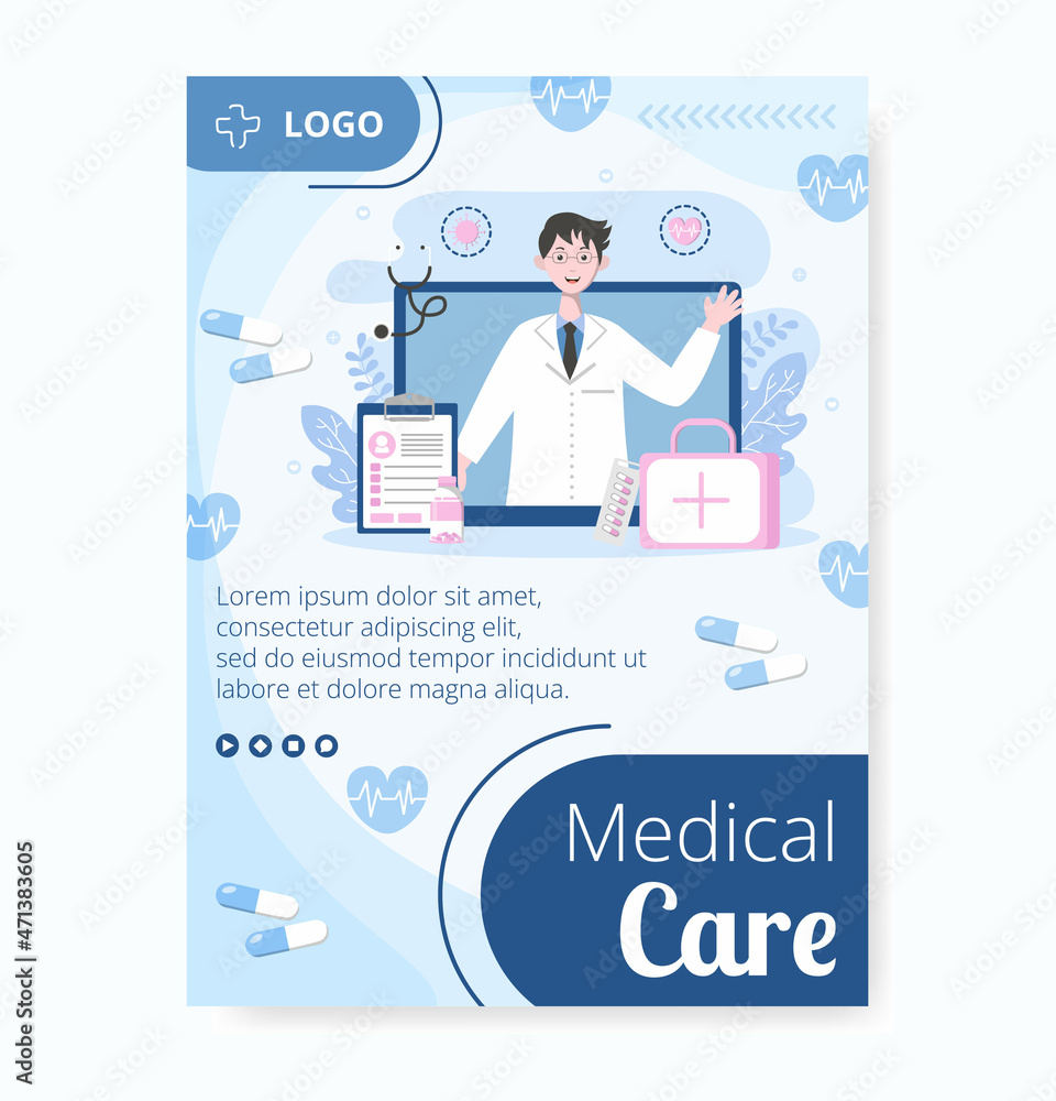 Medical Healthcare Flat Design Illustration Poster Editable of Square ...