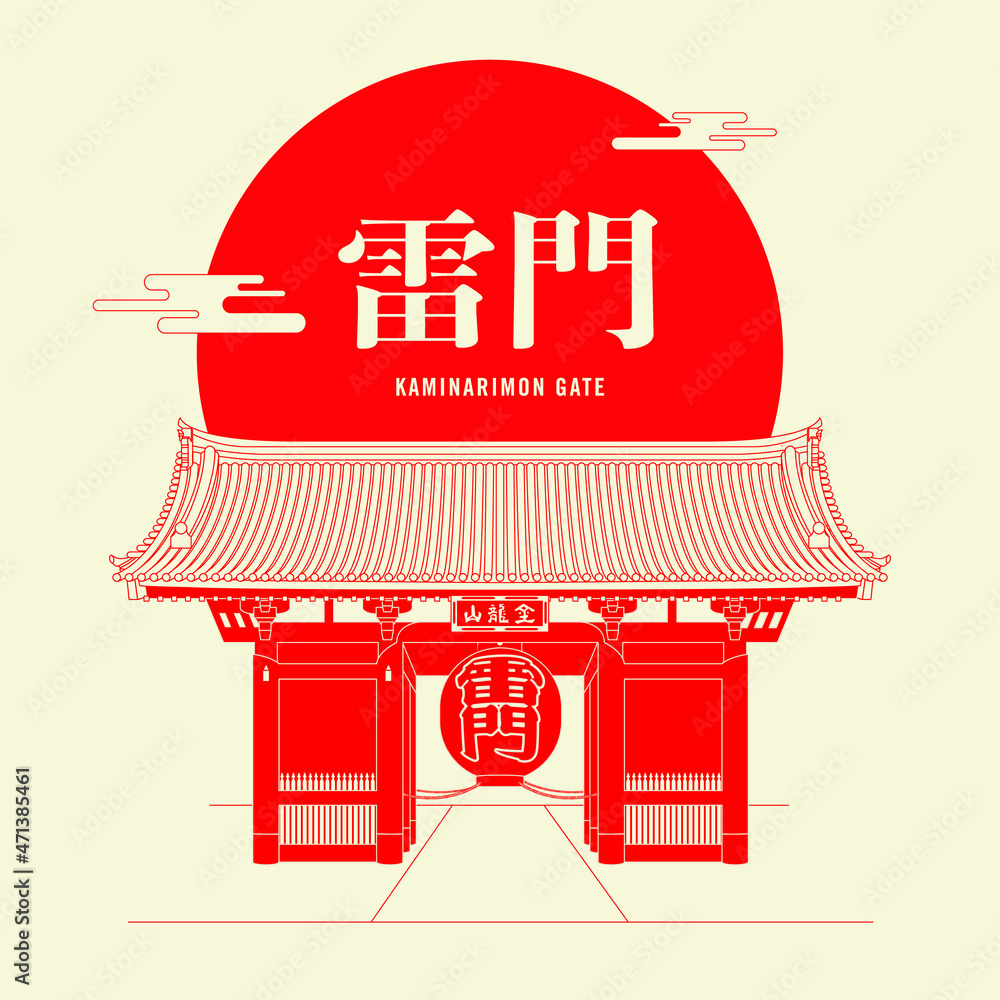 Japan Landmark/Icon Sensoji Temple, Kaminarimon Gate at Asakusa Tokyo with rising sun on ...