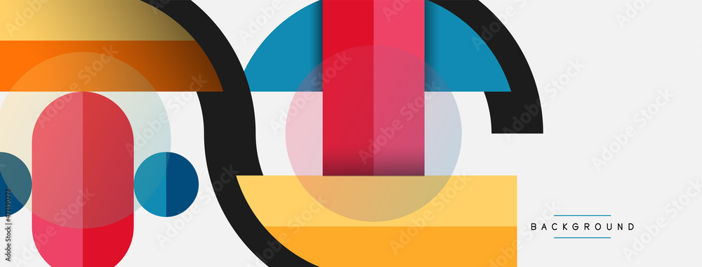 Geometric shapes composition abstract background. Circles lines and ...