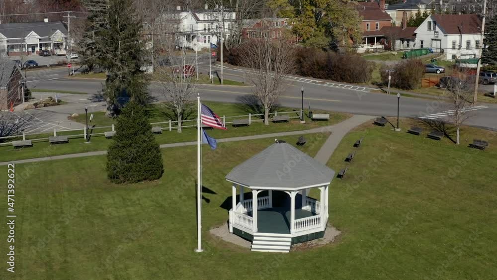 Aerial view of Town Square Park including a flagpole, gazebo, and ...