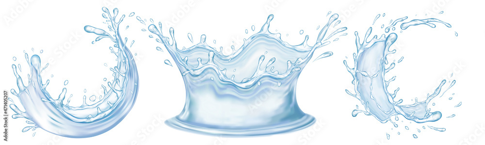 Realistic water splash set isolated on transparent background. Blue ...
