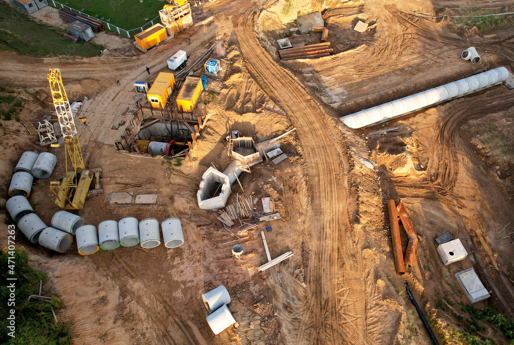 Concrete sewer pipes for laying external sewage system at construction ...