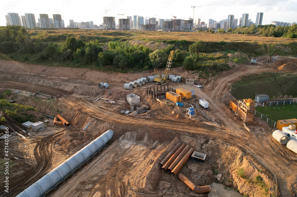 Concrete sewer pipes for laying external sewage system at construction ...