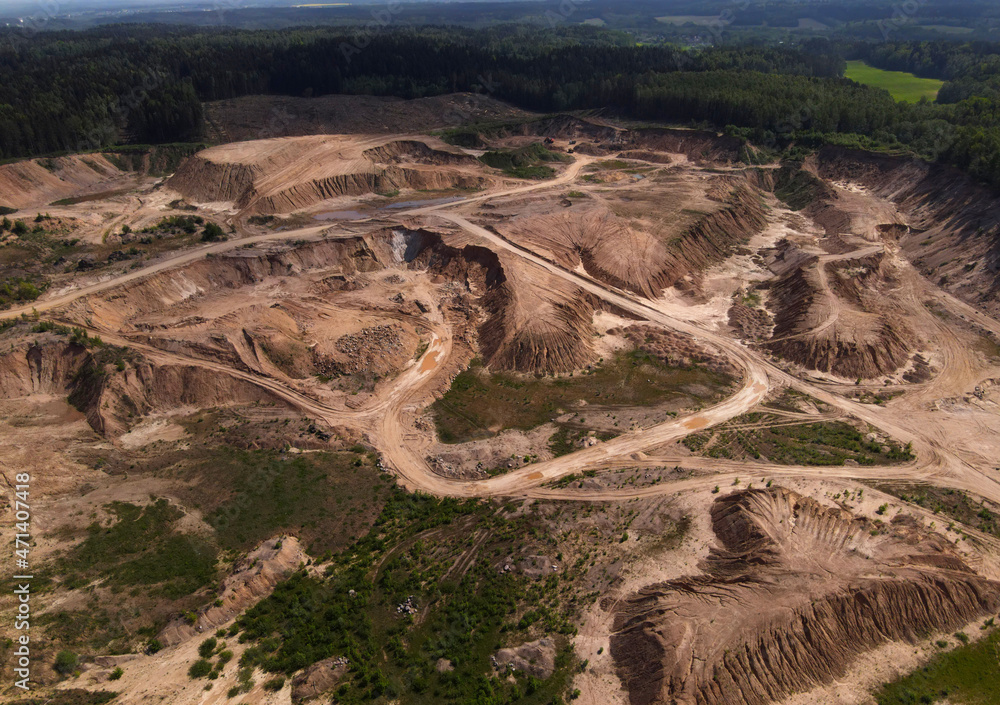 Extraction of sand in open cast for construction industry. Earth ...