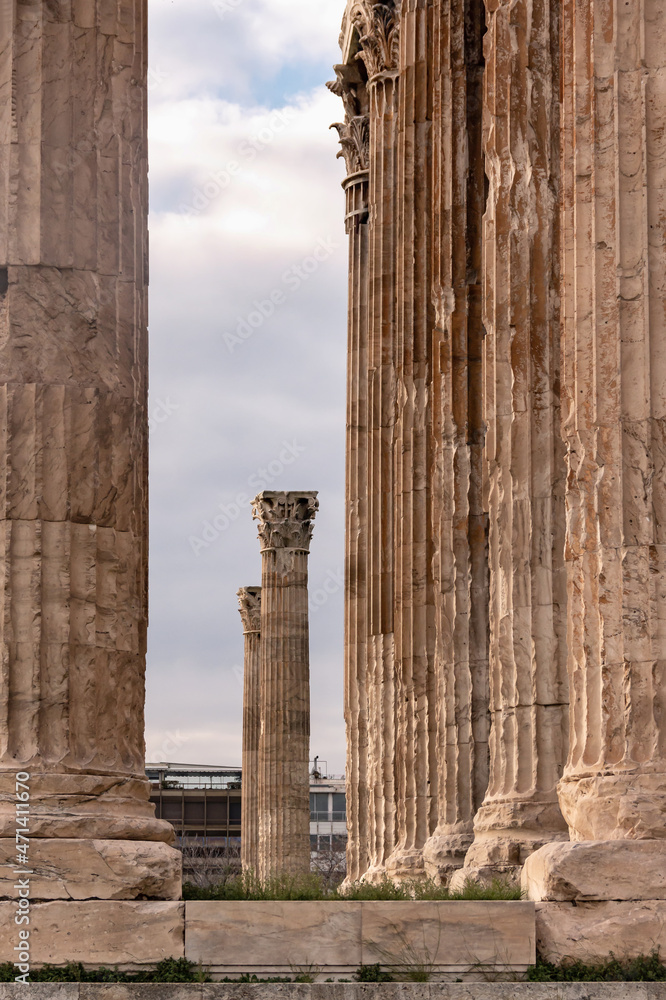 Corinthian Columns. The Temple of Olympian Zeus or the Olympeion. Colossal ruins at the centre ...