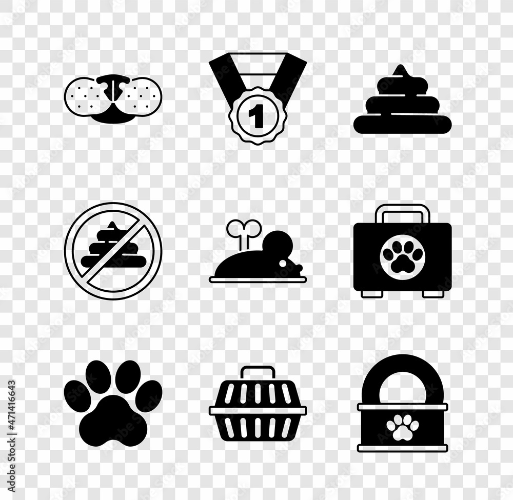 Set Cat nose, Dog award symbol, Shit, Paw print, Pet carry case, Canned ...