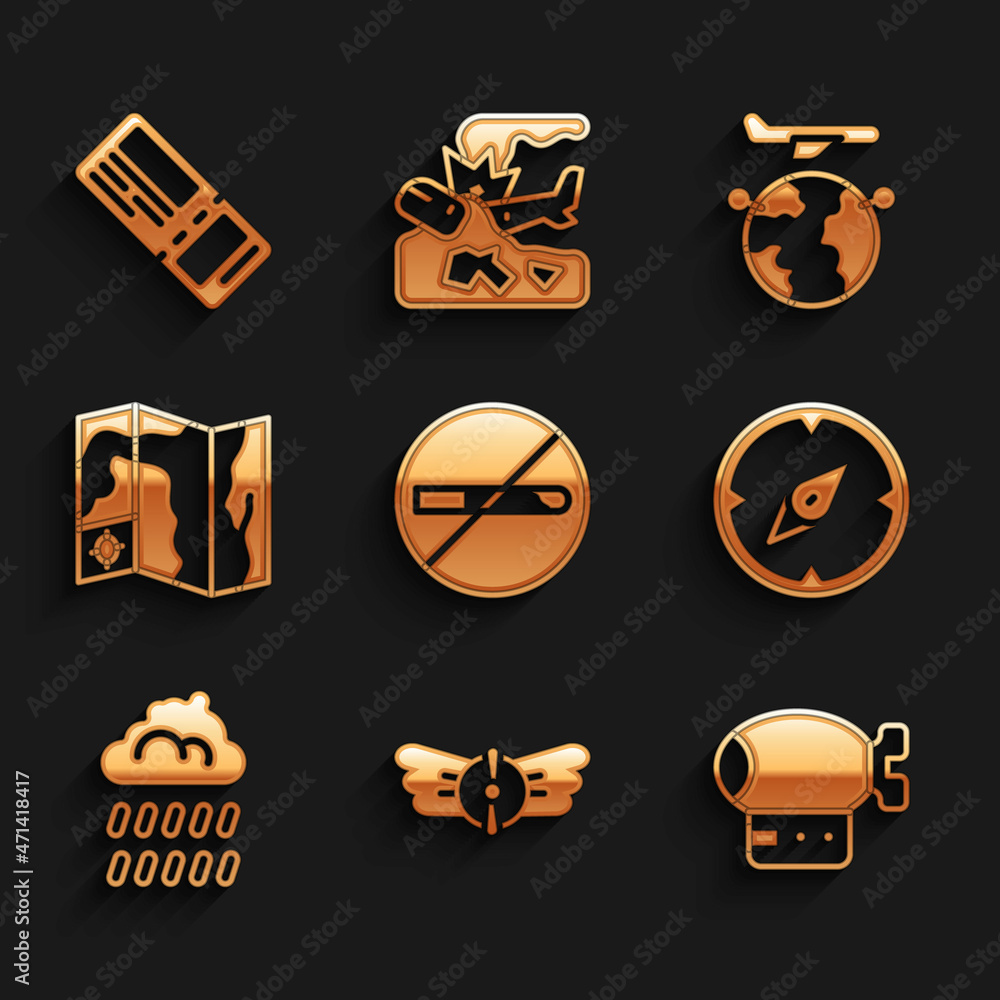 Set No Smoking, Aviation emblem, Airship, Compass, Cloud with rain ...