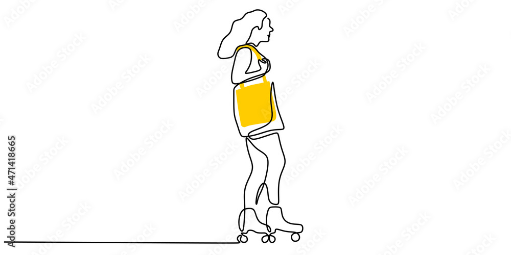 Continuous one single line of girl paying skates isolated on white ...