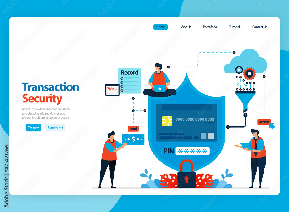Landing page vector design for transaction security and customer data ...