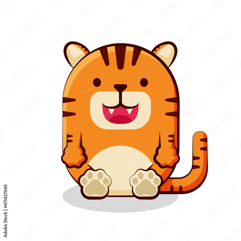 Cute happy tiger cartoon character design. Smiling tiger. Stock Vector ...