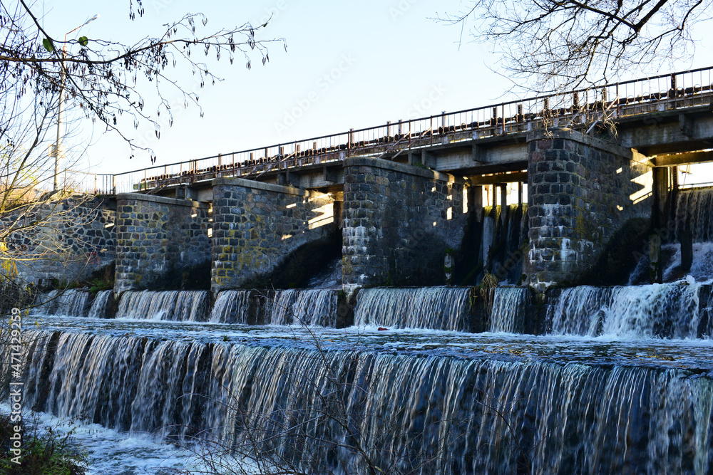 river dam. Dam water release, The excess capacity of the dam until ...