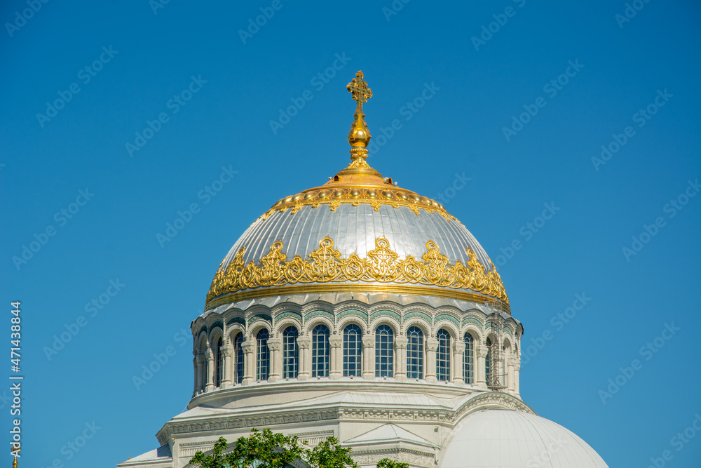 Golden Dome of the Naval cathedral of Saint Nicholas in Kronstadt built ...