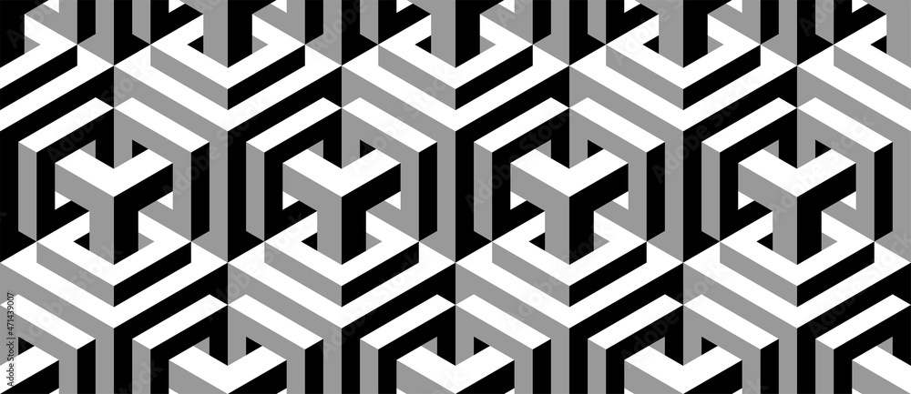 Seamless vector 3D pattern with optical illusions. Cubes. Op Art ...