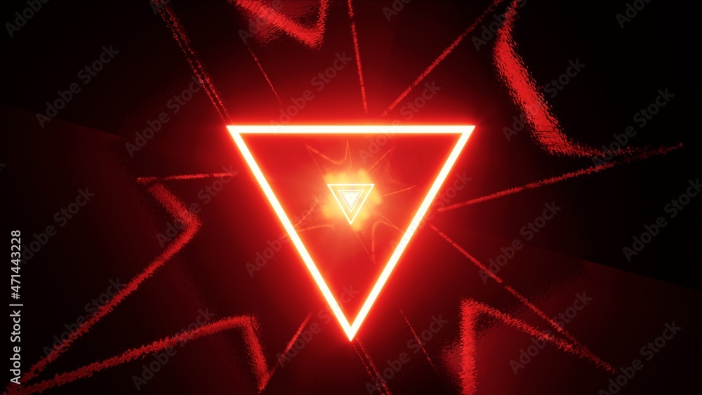 Glowing Red Inverted Triangle in the Metallic Tunnel 3D Rendering ...