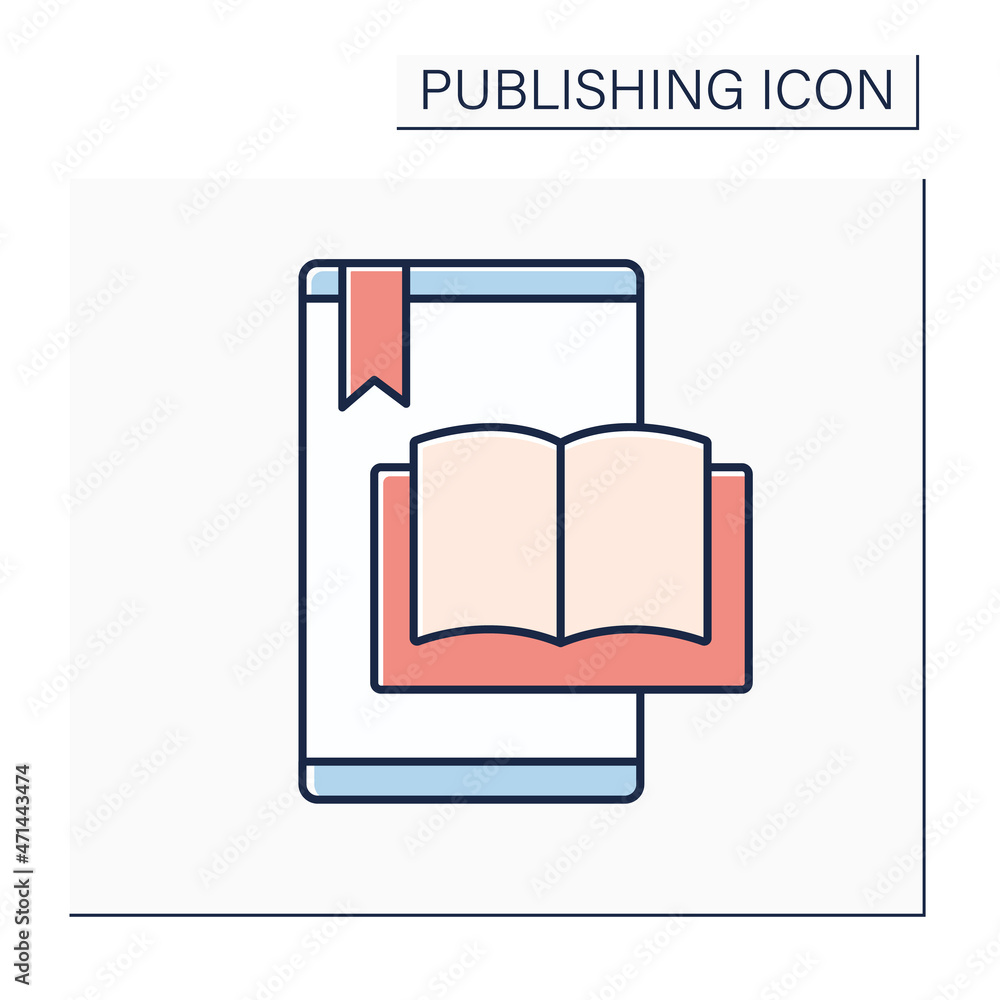 E-book color icon. Electronic book.Digital file with text and images ...