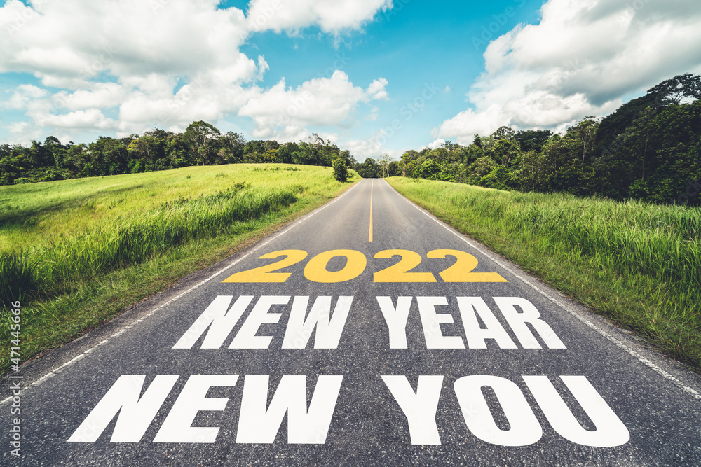 2022 New Year road trip travel and future vision concept . Nature ...