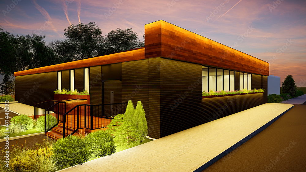Exterior render of one story restaurant or commercial building Stock ...