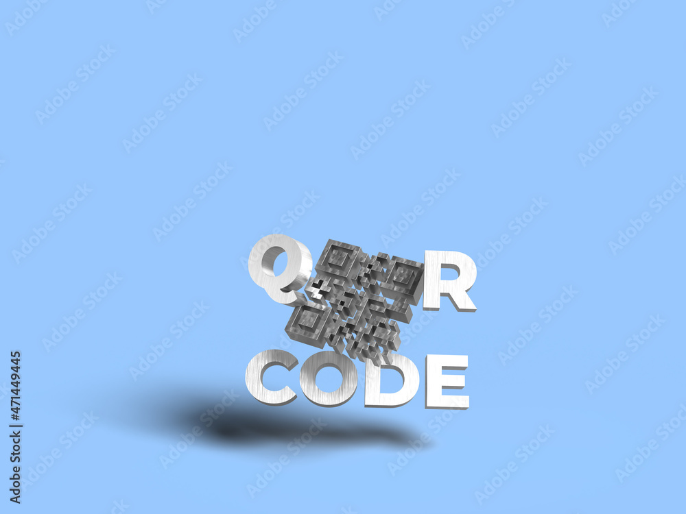 3d render of 3D volumetric qr code and aluminum inscription ...