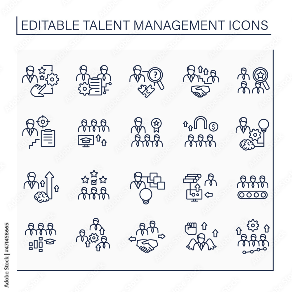 Talent management line icons set. HR processes to attract, motivate ...