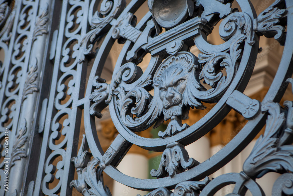 Details of the ornament depicting a lion and swords of the forged ...