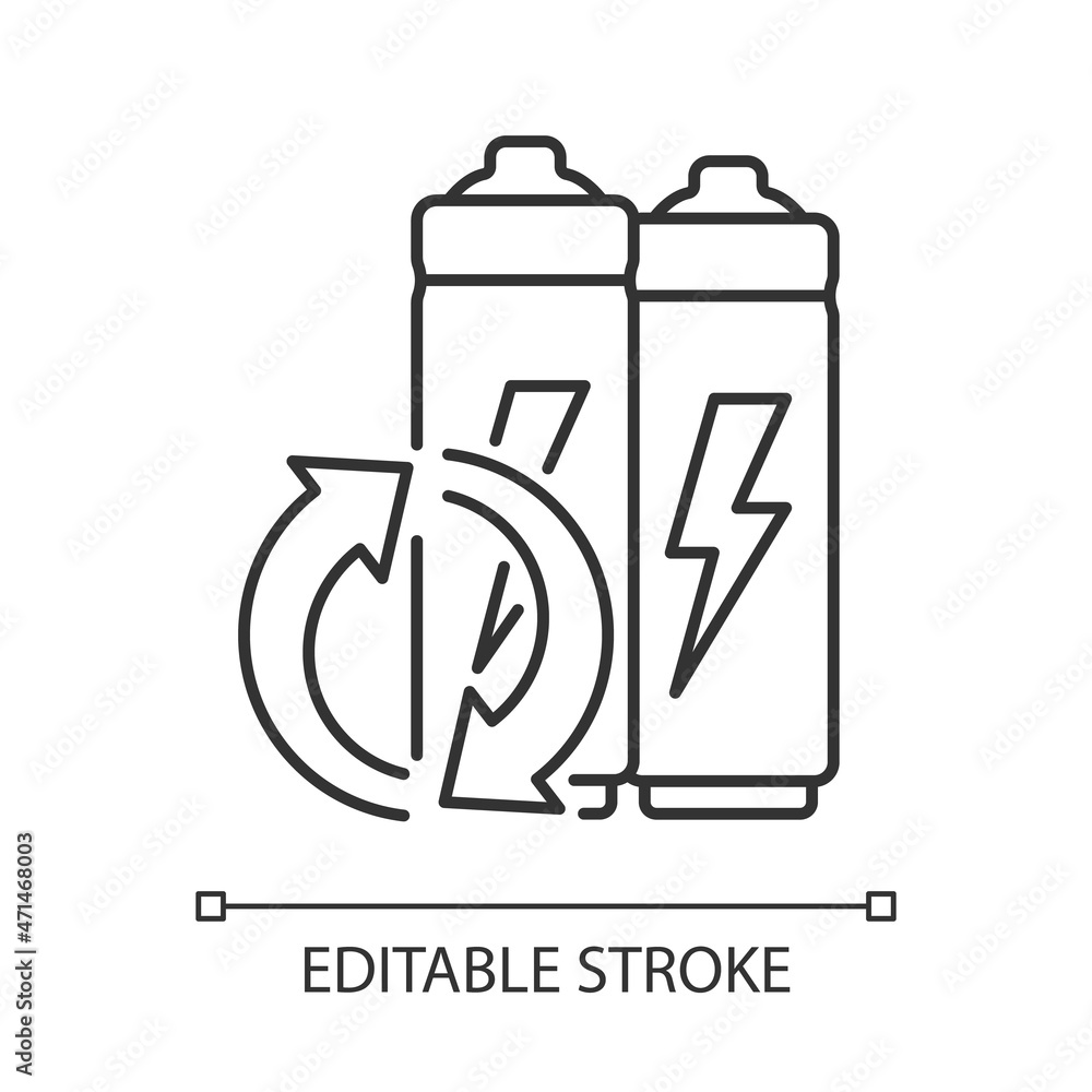 Lithium-ion battery recycling linear icon. Electronic waste disposal ...