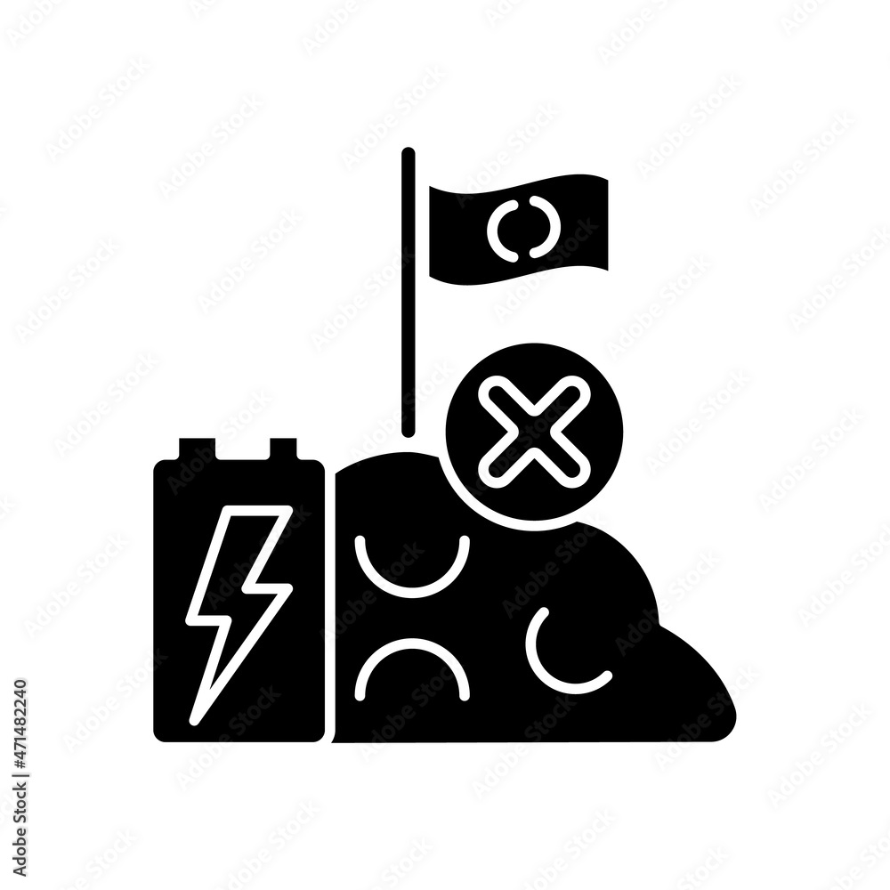 No battery landfills black glyph icon. Used cells wrong disposal way ...