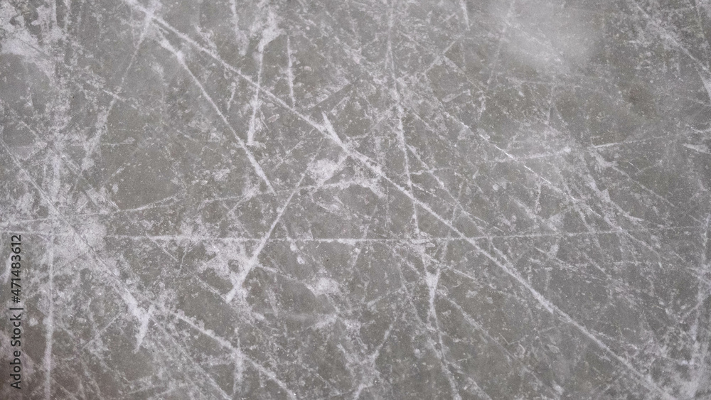 ice background with ice skating and hockey marks, gray texture. Stock ...