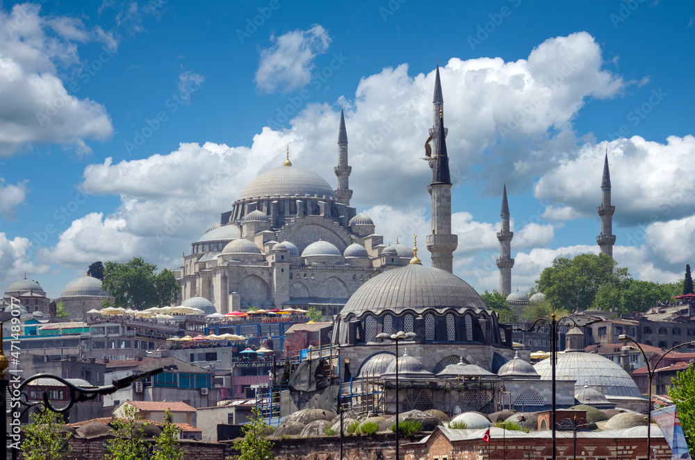 Istanbul, Turkey - May 1, 2018: Suleymaniye Mosque and Rüstem Pasha ...