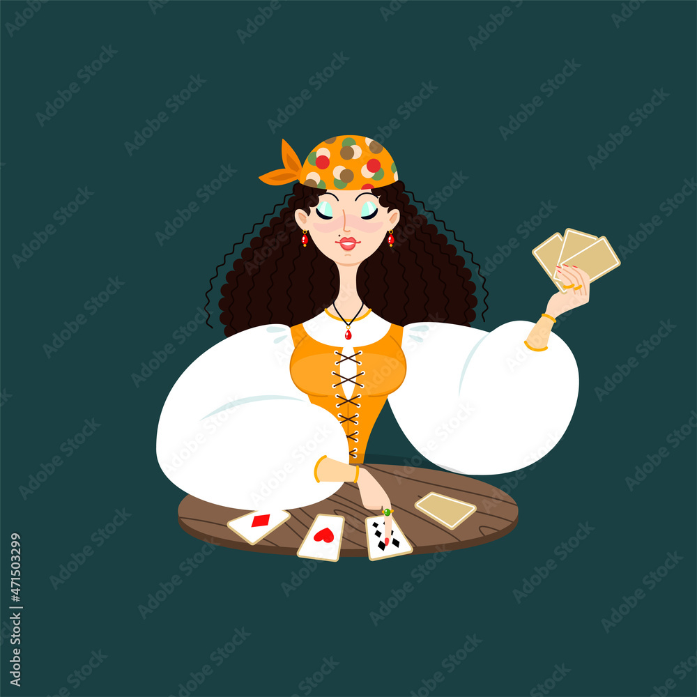 Fortune teller female character. Gypsy oracle. Cartoon illustration of ...