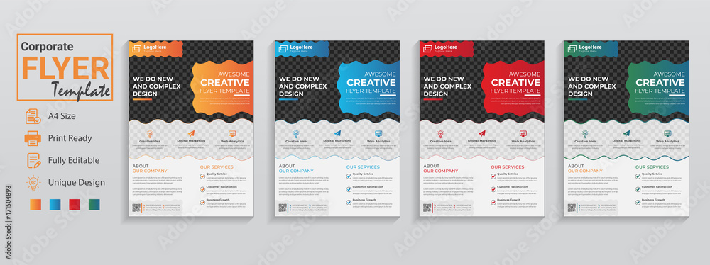 Four Flat Flyer Template Design. Creative business flyer brochure ...