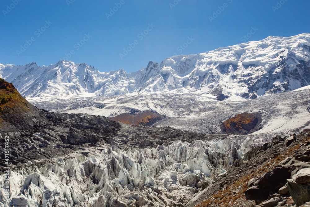 Minapin glacier and Rakaposhi mountain view, Karakoram, Pakistan Stock ...
