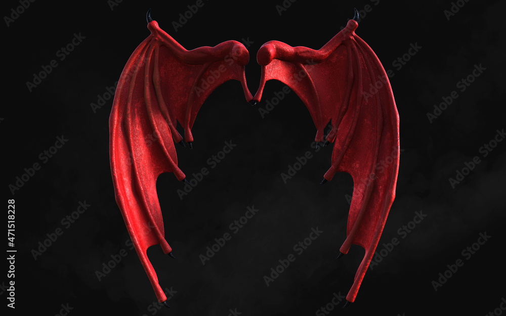 3d Illustration Red Dragon Wing, Red Devil Wings, Red Demon Wing ...