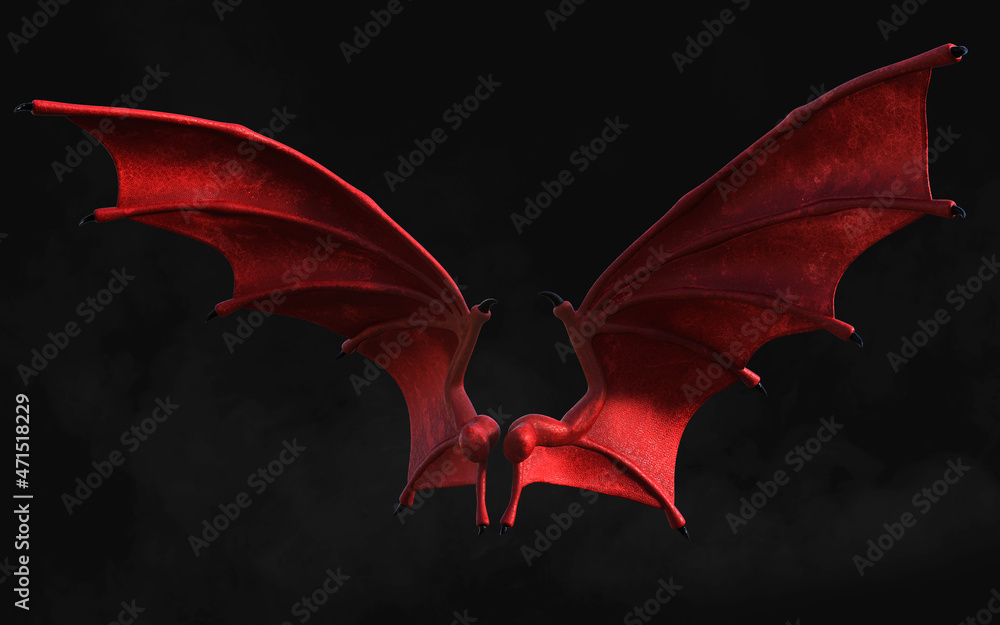 3d Illustration Red Dragon Wing, Red Devil Wings, Red Demon Wing ...