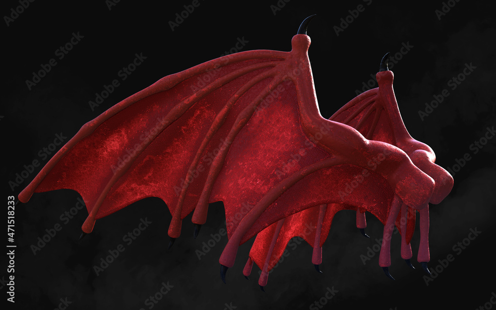 3d Illustration Red Dragon Wing, Red Devil Wings, Red Demon Wing ...