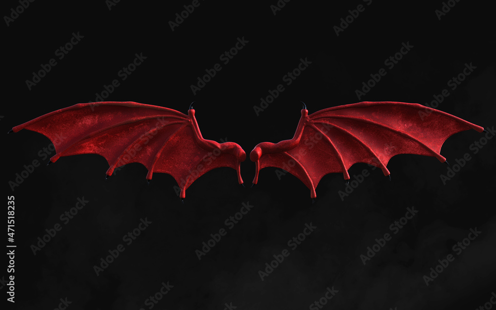 3d Illustration Red Dragon Wing, Red Devil Wings, Red Demon Wing ...