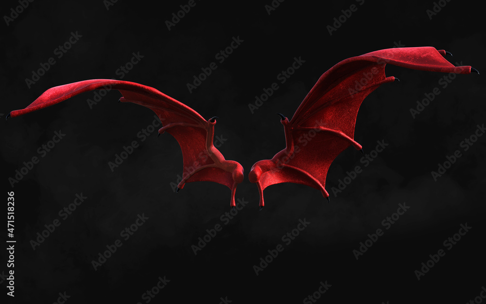 3d Illustration Red Dragon Wing, Red Devil Wings, Red Demon Wing ...