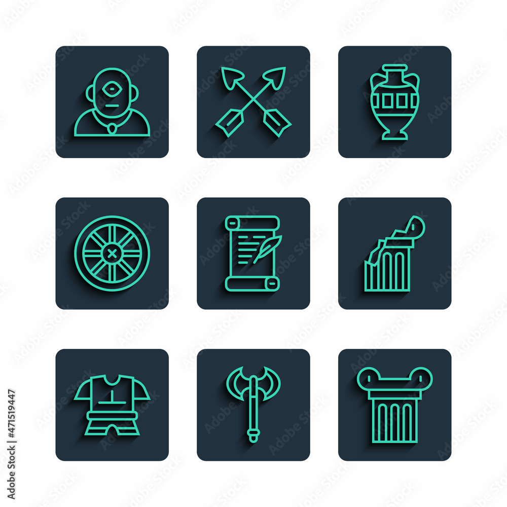 Set line Body armor, Medieval axe, Ancient column, amphorae, Decree ...